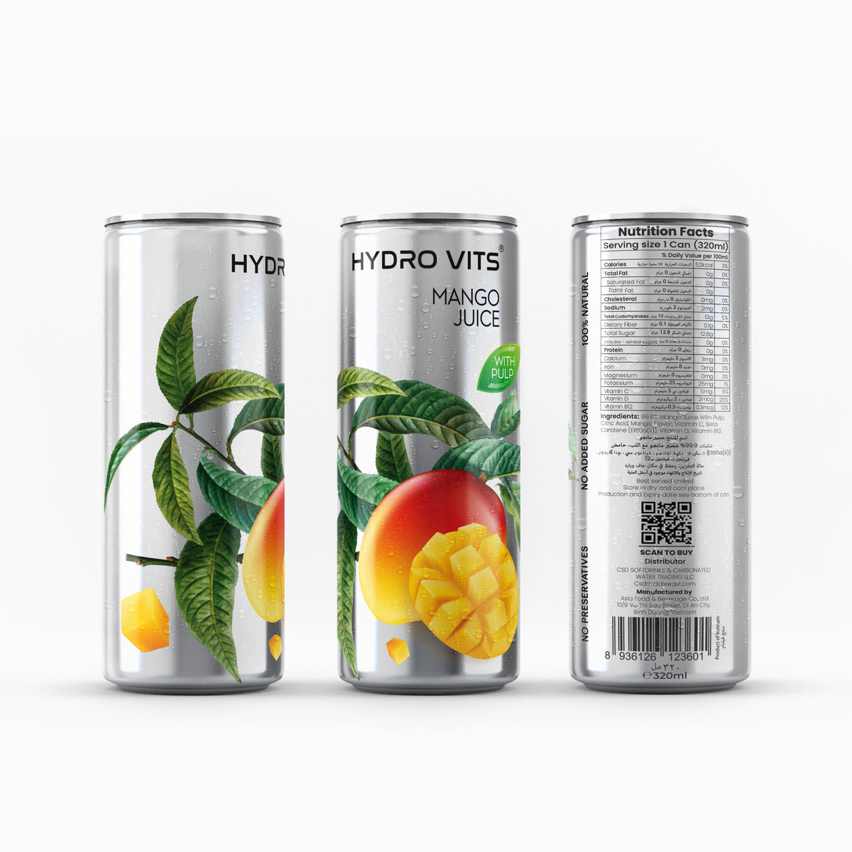 Buy Hydro Vits Mango Juice 6 x 320ml Case Online | Qual